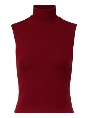 LESET Lauren Turtleneck Jersey Top - Burgundy