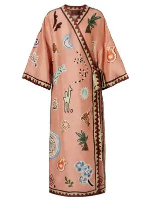 ALEMAIS Alémais Linen And Silk-blend Wrap Midi Dress - Multicoloured