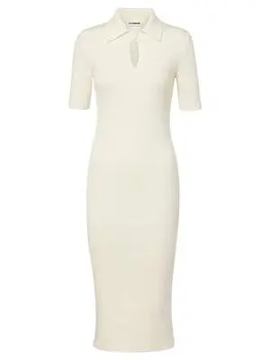 JIL SANDER Knitted Wool Midi Dress Grey