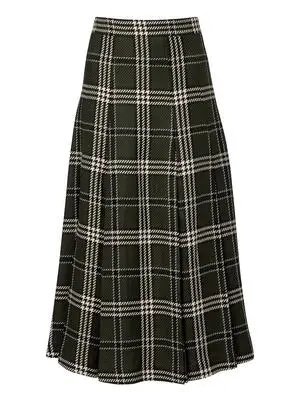 EMILIA WICKSTEAD Kensie Checked Wool-blend Midi Skirt - Green