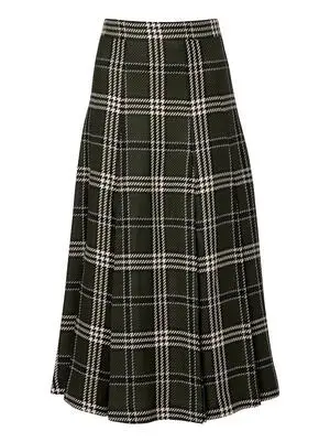 EMILIA WICKSTEAD Kensie Checked Wool-blend Midi Skirt - Green