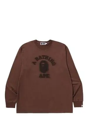 A BATHING APE Garment Dye College Relaxed Fit Long Sleeve Tee Shirt - Brown