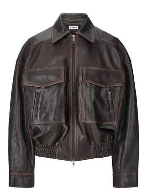 Staud Eugene Leather Bomber Jacket - Distressed