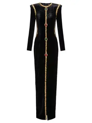 Balmain Embellished Velvet Maxi Dress - Black