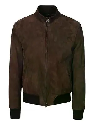 STEWART Suede Bomber Jacket - Brown