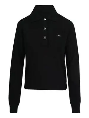 N°21 Buttoned Long-sleeve Polo Top - Black