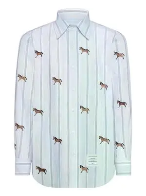 Thom Browne Button-fastening Horse-pattern Shirt - Blue