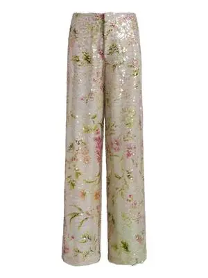 Alberta Ferretti Sequin Floral Trousers - Neutrals