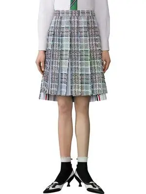 Thom Browne Plaid Pleated Midi Skirt - Blue