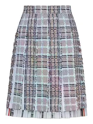 Thom Browne Plaid Pleated Midi Skirt Blue
