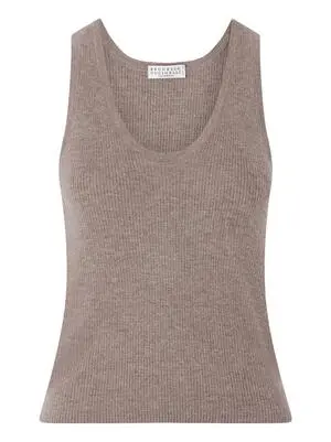 Brunello Cucinelli Ribbed Lurex Tank - Brown