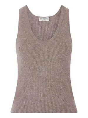 Brunello Cucinelli Ribbed Lurex Tank Light Brown