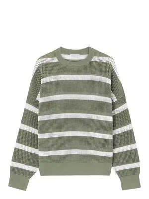 Brunello Cucinelli Striped Open-knit Cotton Sweater - Green