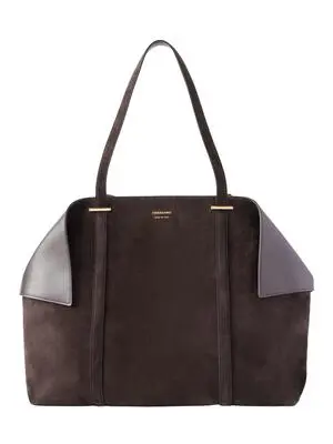 FERRAGAMO Scarf Suede Tote Chocolate