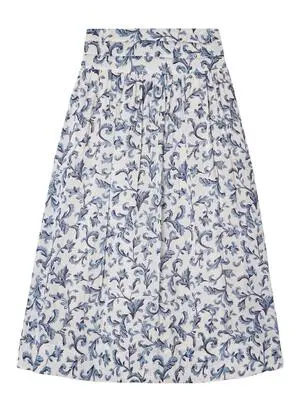 Posse Rue Pleated Printed Linen And Silk-blend Midi Skirt - Blue