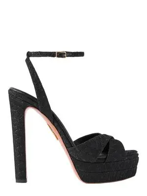 AQUAZZURA Divine Plateau 130 Metallic Woven Platform Sandals - Black