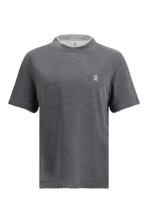 Brunello Cucinelli Crew-neck Embroidered-logo T-shirt - Grey
