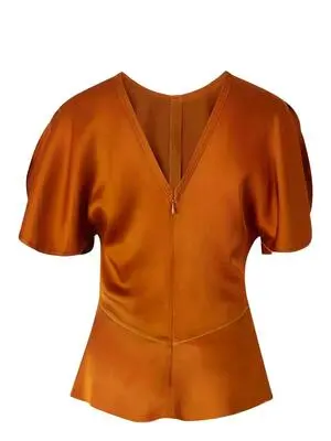 Victoria Beckham V-neck Short-sleeve Blouse - Orange
