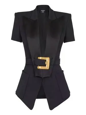 Balmain Belted Grain-de-poudre Blazer - Black