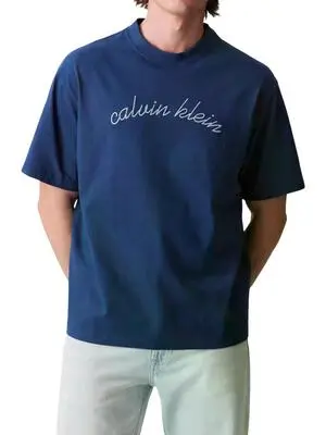 Calvin Klein Logo-embroidered T-shirt - Blue