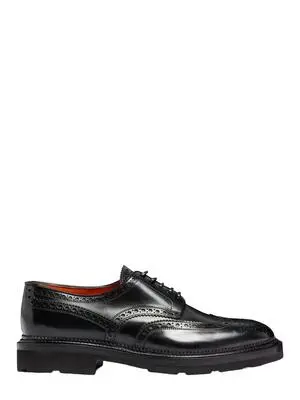 Santoni Leather Brogue Derby Shoes - Black