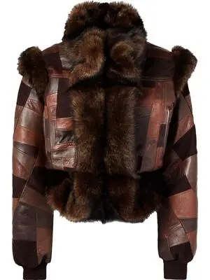 Chloé Patchwork Leather And Shearling Jacket - Brown