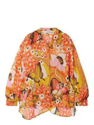Alix Of Bohemia Emery Marigold Meadow Georgette Shirt - Orange