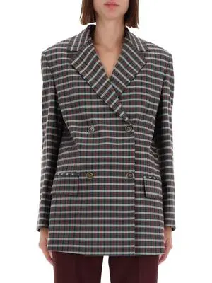Etro Checked Double-breasted Jacket - Grey