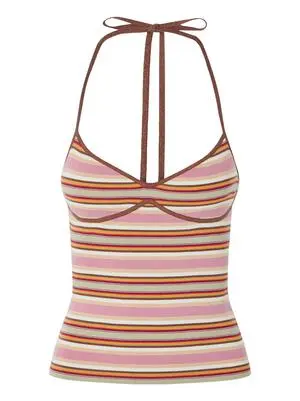 Faithfull The Brand Citara Striped Knitted Halterneck Tank - Pink