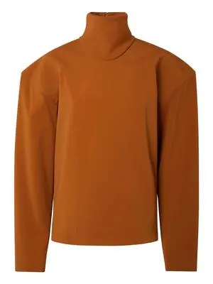 Saint Laurent Stretch-satin Turtleneck Blouse - Brown