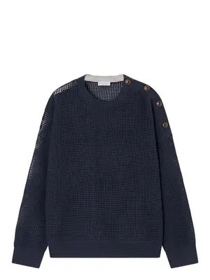 Brunello Cucinelli Waffle-Knit Cashmere Sweater Navy
