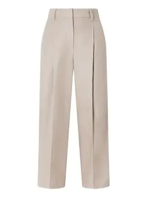 Brunello Cucinelli Cropped Pleated Linen-twill Wide-leg Pants - Neutrals