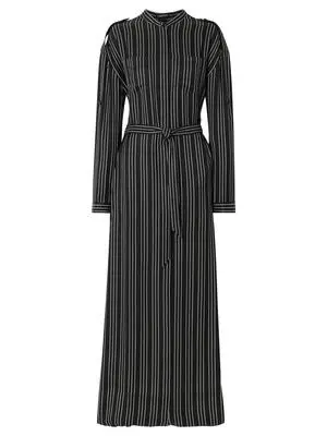 TOM FORD Belted Striped Silk-twill Maxi Dress - Black