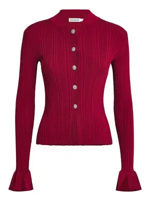SELF-PORTRAIT Rib-knit Cardigan - Red