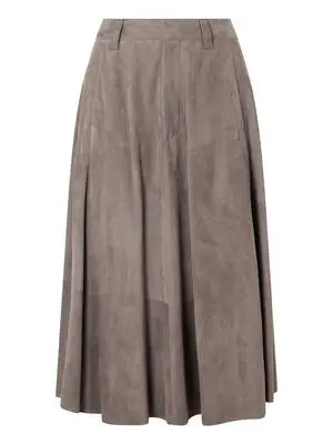 Brunello Cucinelli Flared Suede Midi Skirt - Brown