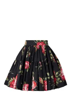 Dolce & Gabbana Floral-print Cotton-poplin Mini Skirt - Black