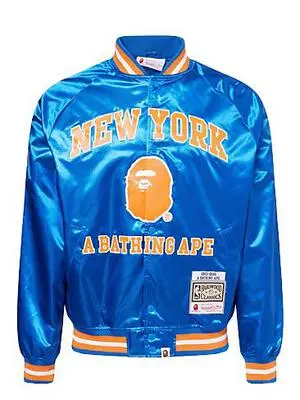 A BATHING APE Nba Kicks Logo-embroidered Satin Jacket - Blue