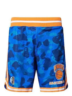 A BATHING APE Nba Knicks Logo-embroidered Mesh Shorts - Blue