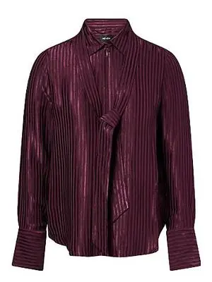 ME+EM Pinstripe Collared Satin Shirt - Merlot