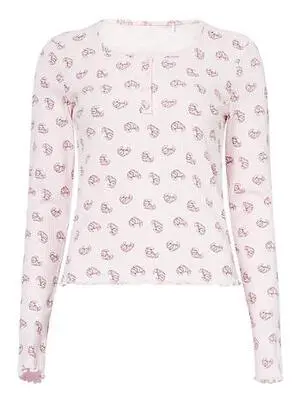 TALA Henley Long-sleeve Stretch-cotton Pyjama Top - Ballet Pink Printed