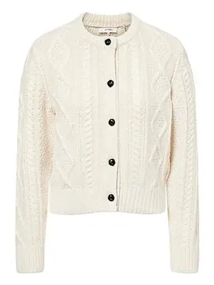 FRAME Cable Knit Chunky Cashmere Cardigan - Cream