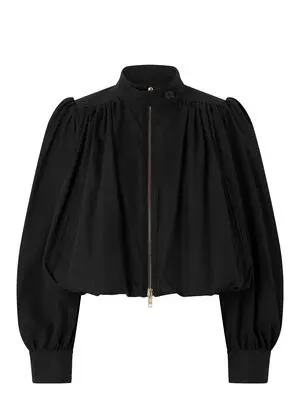 Chloé Cropped Gathered Cotton-canvas Jacket - Black