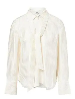 ME+EM Pinstripe Collared Satin Shirt - Light Cream