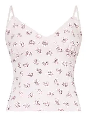 TALA Sleep Lounge V-neck Stretch-cotton Pyjama Vest - Ballet Pink Printed