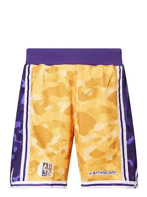 A BATHING APE Nba Lakers Logo-embroidered Mesh Shorts - Yellow