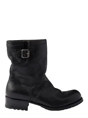 Prada Buckle-detail Leather Mid-calf Boots - Black