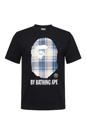 A BATHING APE Checked Graphic-print Short-sleeve Cotton T-shirt - Black X Blue