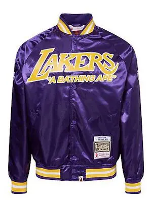 A BATHING APE Nba Lakers Logo-embroidered Satin Jacket - Purple