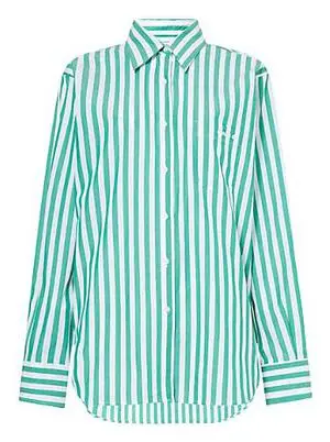 Hunza G Striped Oversized Cotton-poplin Shirt - Emerald Cabana Stripe