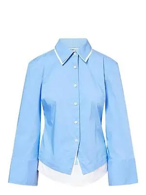 Veronica Beard Bonnie Button-down Cotton-blend Shirt - Cadet
